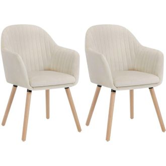 Woltu Esszimmerst&uuml;hle 2er Set, K&uuml;chenstuhl mit R&uuml;ckenlehne Armlehne, Wohnzimmerstuhl, Polsterstuhl aus Samt Massivholz, f&uuml;r Esszimmer, K&uuml;che, Cremewei&szlig;