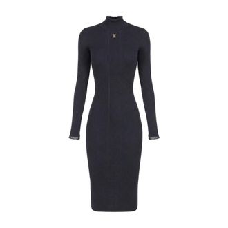 Elisabetta Franchi Femme, Robes, Bleu, Taille: 40 FR Robe mi-longue en maille avec d&eacute;tail logo