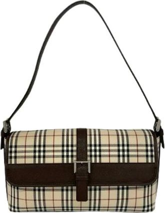 Burberry Pre-owned Sac bandouli&egrave;re en toile &agrave; carreaux et cuir - Femme - Pre-owned - Beige - Taille: ONE Size