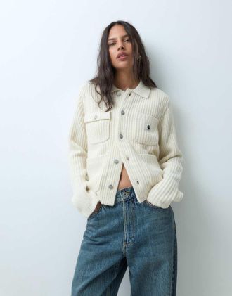 Carhartt Work in Progress Michigan - Gilet en maille avec col - Naturel-Neutre