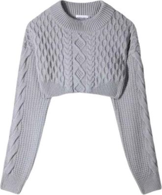 Patrizia Pepe Femme, Pulls, Gris, Taille: 40 FR Pull Court &agrave; Motif Tress&eacute;