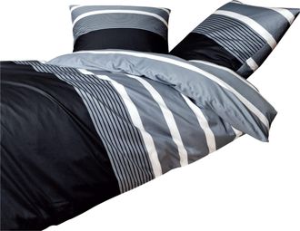 Janine Satin-Bettwäsche J.D. Silber-schwarz 200 x 200 cm + 2 x 80 x 80 cm