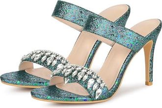 Allegra K Femmes Sandales Talons Aiguilles Strass Pailletés Vert 39