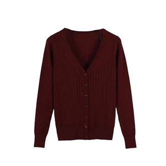 Generic Cardigan tricot&eacute; tendance &agrave; col en V et manches longues pour femme, bordeaux, Taille XL
