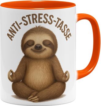 OM3 Faultier Anti-Stress Kaffee-Tasse mit Spruch - lustige Keramiktasse f&uuml;r Chiller und Faulenzer - Yoga Sloth Motiv - Keramik Becher - 325ml - Beidseitig