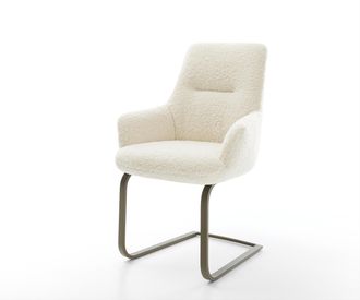 DELIFE Freischwinger Zelia-Flex mit Armlehnen Teddystoff Beige Freischwinger flach Effektfinish Titan Taschenfederkern, Esszimmerst&uuml;hle