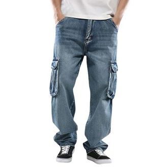 Generic Jean baggy pour homme &agrave; jambe large, pantalon cargo pour homme - Pantalon en jean ample avec plusieurs poches &agrave; rabat Y2K Hip Hop Pantalon patineur vi