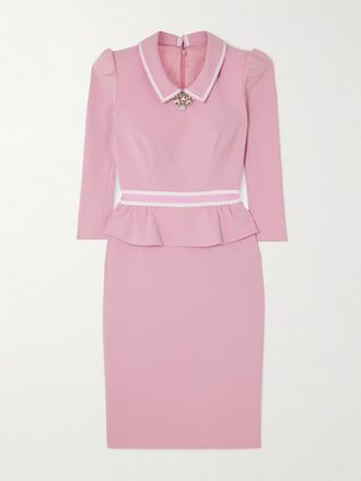 Jenny Packham Robe Midi À Basque En Crêpe À Finitions En Gros-grain Et À Cristaux Honeybee - Rose