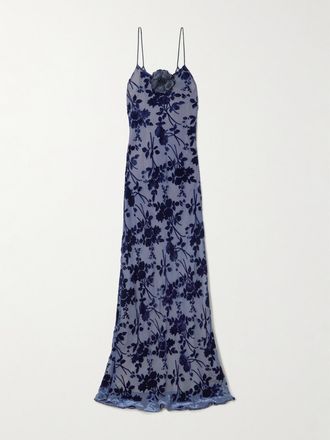 Rodarte Robe Aus Devoré-samt Mit Blumenmuster Und Applikation - Blau
