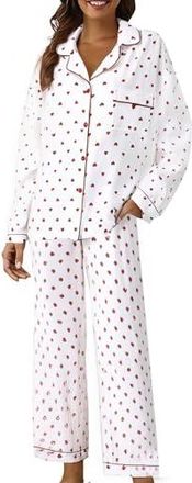 Generic Pyjama pour femme - Ensemble 2 pièces - Avec boutonnière - Pyjama long - Deux pièces - Vêtement de nuit élégant - Col en V - Vêtement de nuit - Vêteme