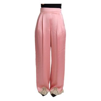 Dolce & Gabbana Seiden-Satin-Hose mit Spitzenbesatz und weitem Bein - - Trousers - Damen - Rosa - XS