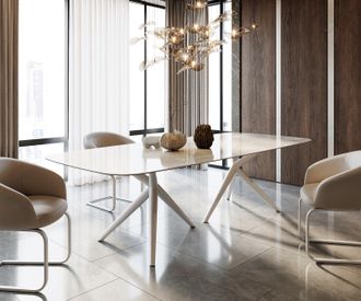 DELIFE Esstisch Edge Boot 270x120 Keramik Iris FMG Onice Grigio Estelar rund Metall Wei&szlig;, Esstische