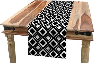 Abakuhaus Schwarz und weiß Tischläufer, Squares Moderne, Esszimmer Küche Rechteckiger Dekorativer Tischläufer, 40 x 225 cm, Weiß Schwarz