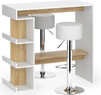 Vicco Bartisch-Set Dana, Weiß/Goldkraft Eiche, 108 x 50 cm mit 2 Barhockern
