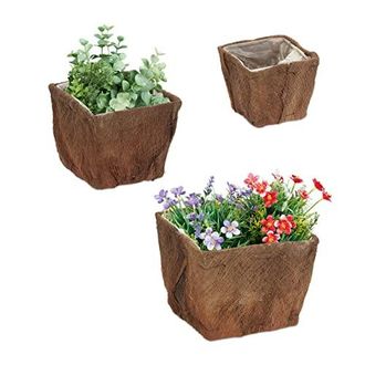 Relaxdays Blumentopf 3er Set, Kokosfaser, quadratisch, 3 Größen, Garten, Balkon & Fensterbank, Übertopf mit Folie, Natur