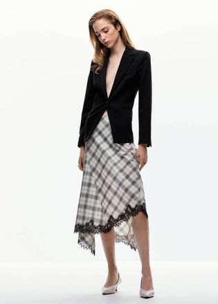 Mango Jupe midi fluide &agrave; carreaux blanc - Femme - 32 - MANGO