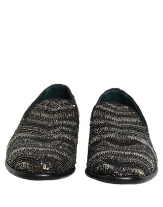Dolce & Gabbana Mens Black Silver Embellished Slip On Loafers Shoes Leather