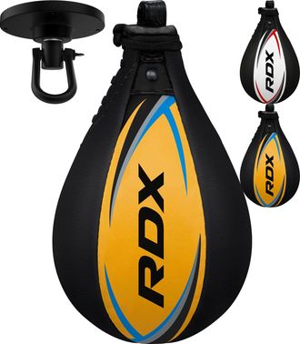 RDX Sports Boxbirne Erwachsene Leder Set, Speedball Hängend Mit Halterung, Profi Punchingball Boxing Speed Bag, Geschwindigkeit Ball Boxen Training Trainingsgerä