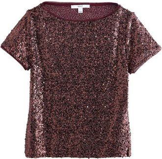 Next Paillettenshirt Kurzarmshirt mit Pailletten und U-Boot-Ausschnitt (1-tlg)