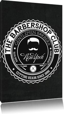 Pixxprint Dark the Barber-Shop-Club black Bild, Größe: 60x40cm, Leinwandbild, fertig gespannt, Wandbild, Dekoration, Kunstdruck, kein Poster