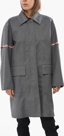 Thom Browne Mantel Aus Wolle Und Nylon Mit Verdeckter Knopfleiste Thom Browne