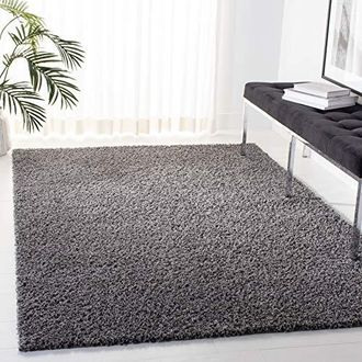 Safavieh Zottelig Teppich für Wohnzimmer, Esszimmer, Schlafzimmer - Primo Shag Collection, Hoher Flor, Dunkelgrau, 122 X 183 cm