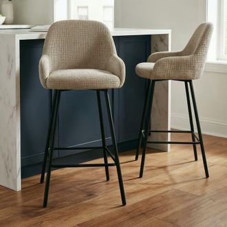 IDIMEX Barhocker Vivianne gepolstert, Beige - 2er Set mit bequemen Sitzpolster, stabilem Metallgestell, Fu&szlig;st&uuml;tze in optimaler H&ouml;he, modernes Design f&uuml;r K&uuml;ch