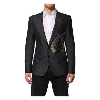 Dolce & Gabbana Dunkelgrauer Bienenstickerei Wollblazer - - Jackets - Herren - Schwarzk - L