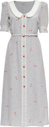 Alessandra Rich Femme, Robes, Gris, Taille: 36 FR Robe Midi Imprim&eacute; Fleuri en Soie