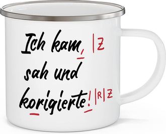 OM3 lustige Emaille-Tasse mit Spruch für Lehrer - Ich kam SAH und korigierte Lehrergeschenk | lustige Emailletasse lustige Emaille Becher | 12oz 300ml | B
