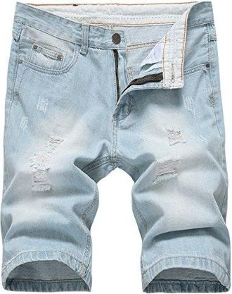 AlltheMen Short en Jean Homme Bermuda dEté Pantalon Court Coupe Slim Denim Casual Jean Déchiré Sky Bleu 36W