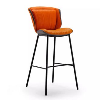 Generic Gepolsterte Lederbarhocker mit R&uuml;ckenlehne, Moderne armlose Tresenhocker mit schwarzen Metallbeinen f&uuml;r Pubs und Caf&eacute;s