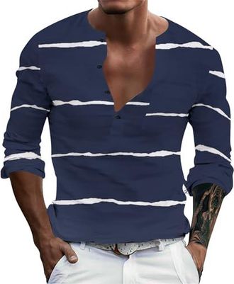 Generic T-shirt ray&eacute; pour homme basique Gym Tops Hommes Casual Mode Base Ray&eacute; T-shirt &agrave; manches longues, bleu marine, XXL