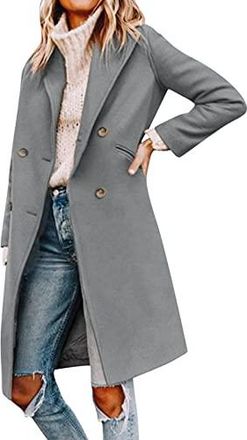 Generic Vestes pour femmes 2026 Veste en fausse laine automne et hiver Mode long manteau en laine ch&acirc;le, gris, M