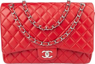 Chanel Crossbody Bags - Chanel Quilted Lambskin Palladium Maxi Double Flap - Gr. unisize - in Rot - für Damen