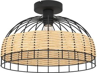 Eglo Deckenlampe Anwick, 1 flammige Deckenleuchte Vintage, Boho, Wohnzimmerlampe aus Stahl und Rattan in Schwarz, Natur, Küchenlampe, Flurlampe Decke mit E