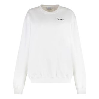 Off-white Geripptes Baumwoll-Sweatshirt mit Rundhalsausschnitt - - Sweatshirts & Hoodies - Damen - Wei&szlig; - L