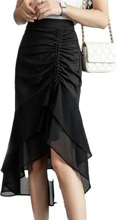 Generic Jupe sirène chic à lacets plissée en mousseline de soie pour femme, Noir, 36