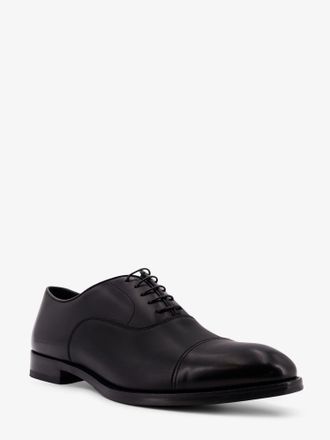 Doucal's Mens Leather Lace-Up Shoes Black Flat