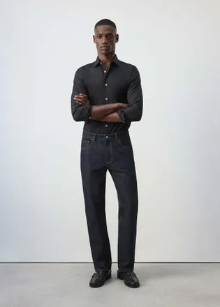 Mango Jean Moby relaxed fit d&eacute;lav&eacute; fonc&eacute; bleu - Homme - 38 - MANGO MAN