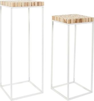 The Home Deco Factory Sellette Gigogne, rund, 2 Eingänge, Wohnzimmer, Weiß Braun, 34 x 90 x 34 cm