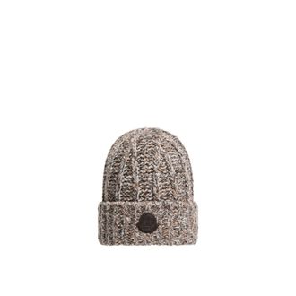Moncler Moncler Bonnet En Maille De Laine Boucl&eacute;e M&eacute;lang&eacute;e, Homme, Gris, Taille: Uni