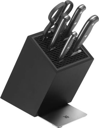 WMF Spitzenklasse Plus Vorteils Messerblock mit Messerset 6teilig, Made in Germany, 4 Messer geschmiedet, Buchenholz, Küchenschere, Flextec Messerblock, s