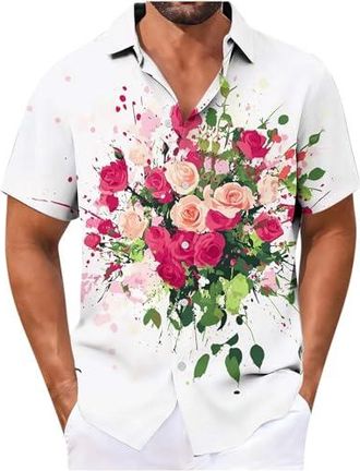 Generic Chemise hawa&iuml;enne d&eacute;contract&eacute;e et confortable pour homme - Col rabattu - L&eacute;g&egrave;re et respirante - Classique - Chemise de plage &agrave; manches courtes - Chemi