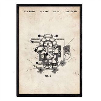 Nacnic Pflanze Poster Patent Disney Schloss. Blatt mit altem Design-Patent in der Gr&ouml;&szlig;e A3 und Vintage-Hintergrund