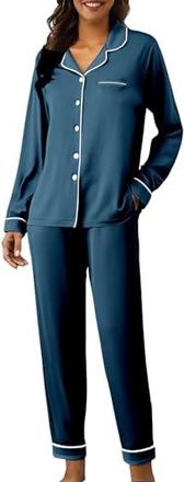 Generic Pyjama long en coton pour femme - Doux - Deux pi&egrave;ces - Manches longues - V&ecirc;tement de d&eacute;tente - Pantalon - Haut - Col en V - V&ecirc;tement de nuit pour le s