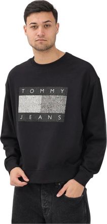 Tommy Jeans Homme, Sweatshirts et sweats &agrave; capuche, Noir, Taille: S Weathered Flag SweaT-shirt
