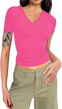 Generic Vêtements Imperméables Femme,Tenue Femme Chic Et Elegant T-Shirt Manches Courtes pour Femmes, Solide, Sexy, Mignon, Slim, Serré, Haut Court Chemise Li