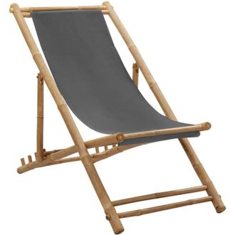vidaXL Liegestuhl Bambus und Canvas Dunkelgrau Vidaxl