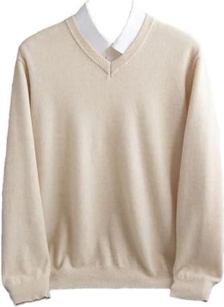 Generic Pull en laine m&eacute;rinos pour homme - Col en V - Chaud - Pour lhiver - Haut en tricot basique, beige, 3XL
